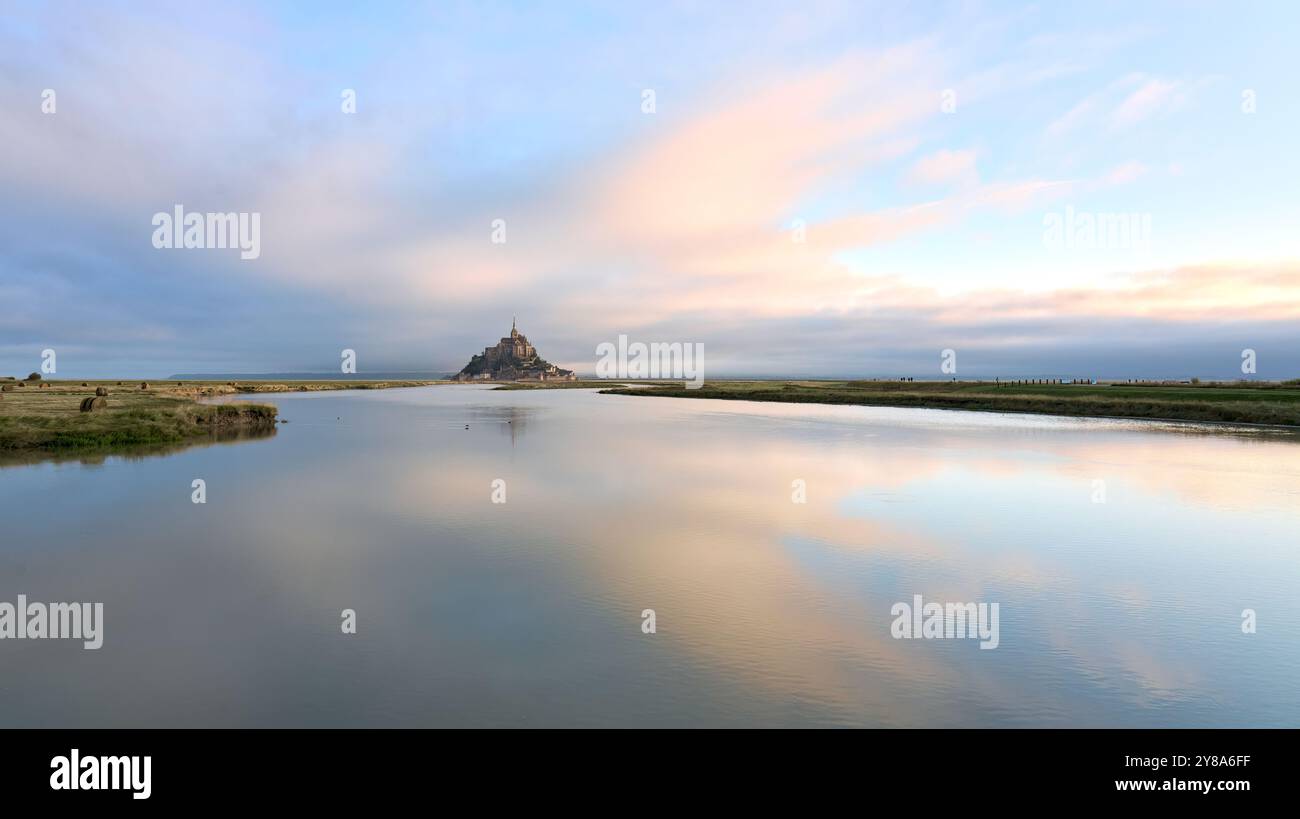 landscape with Le Mont Saint Michel in Normandy, one of the most famous ...