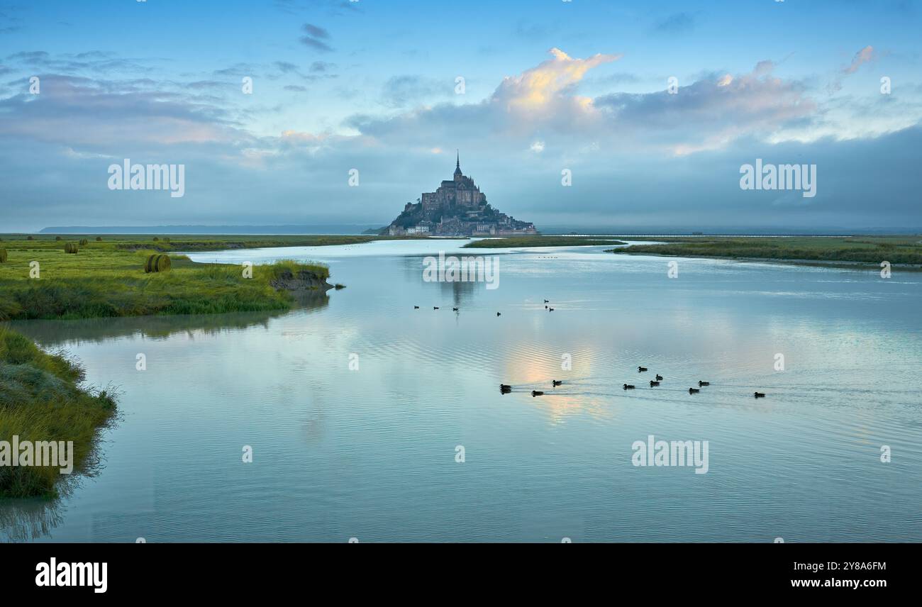 landscape with Le Mont Saint Michel in Normandy, one of the most famous ...