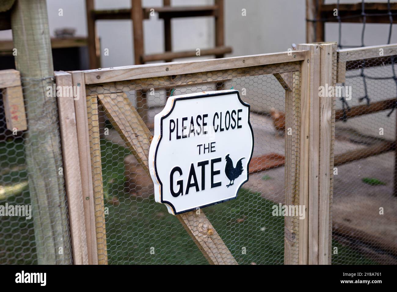 Please close the gate informative sign on mesh gate at poultry farm ...