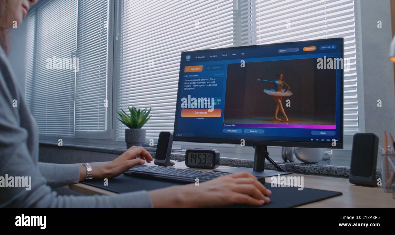 Adult woman enters prompt in artificial intelligence chatbot on ...