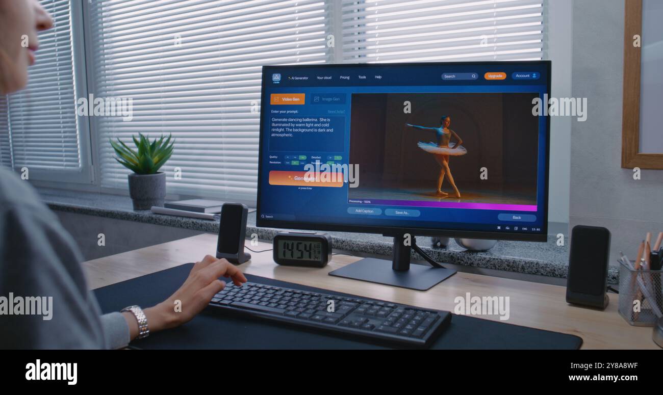 Adult woman enters prompt in artificial intelligence chatbot on ...