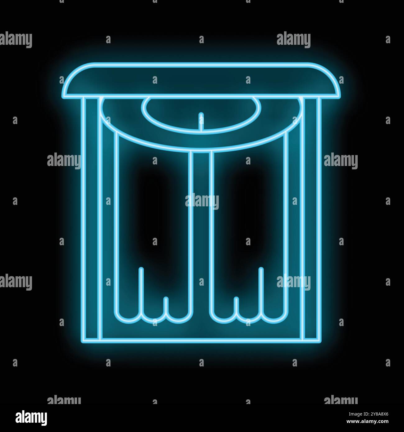 Glowing neon line ancient greek building icon isolated on black ...