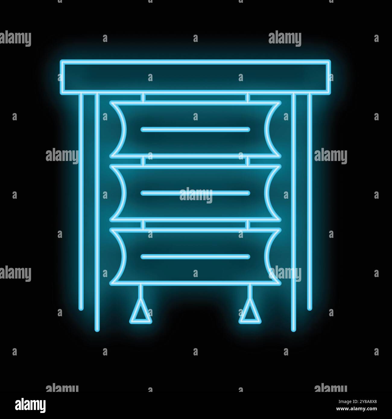 Blue neon icon of a window blind glowing on a black background Stock ...