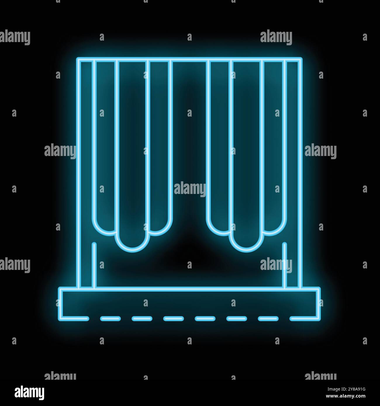 Glowing neon line voting booth with curtain icon isolated on black ...