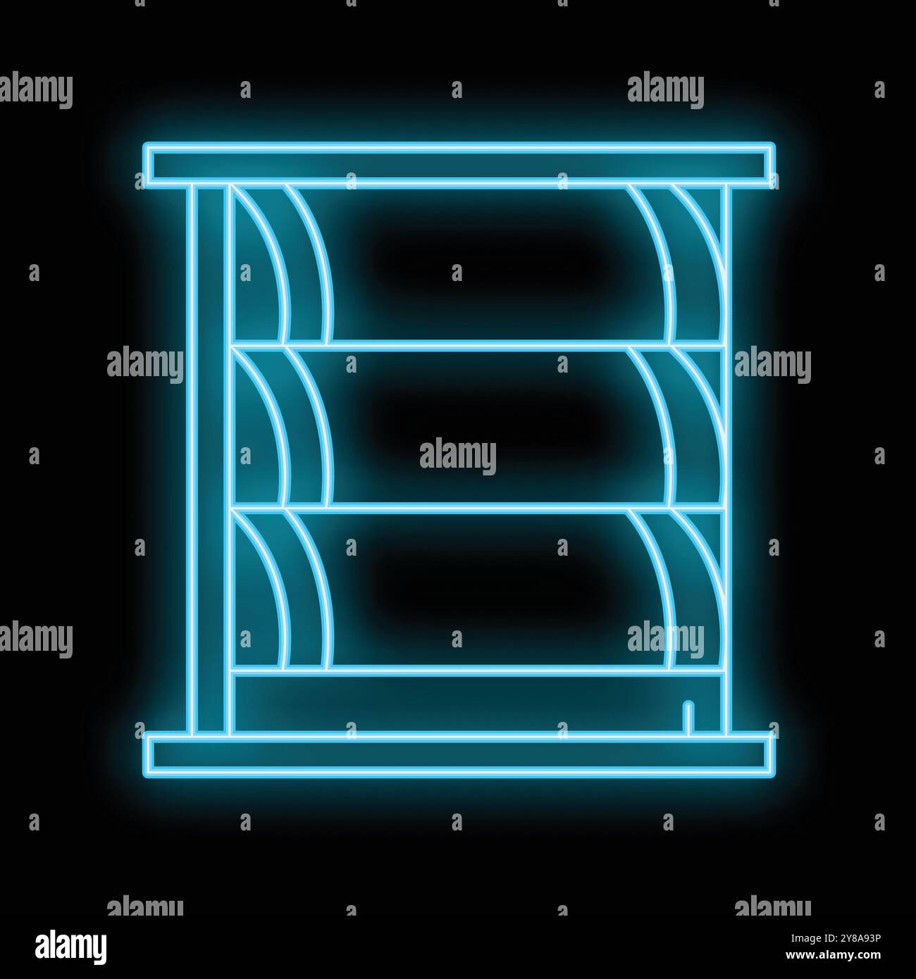 Neon bookcase icon glowing on dark background, concept of interior ...