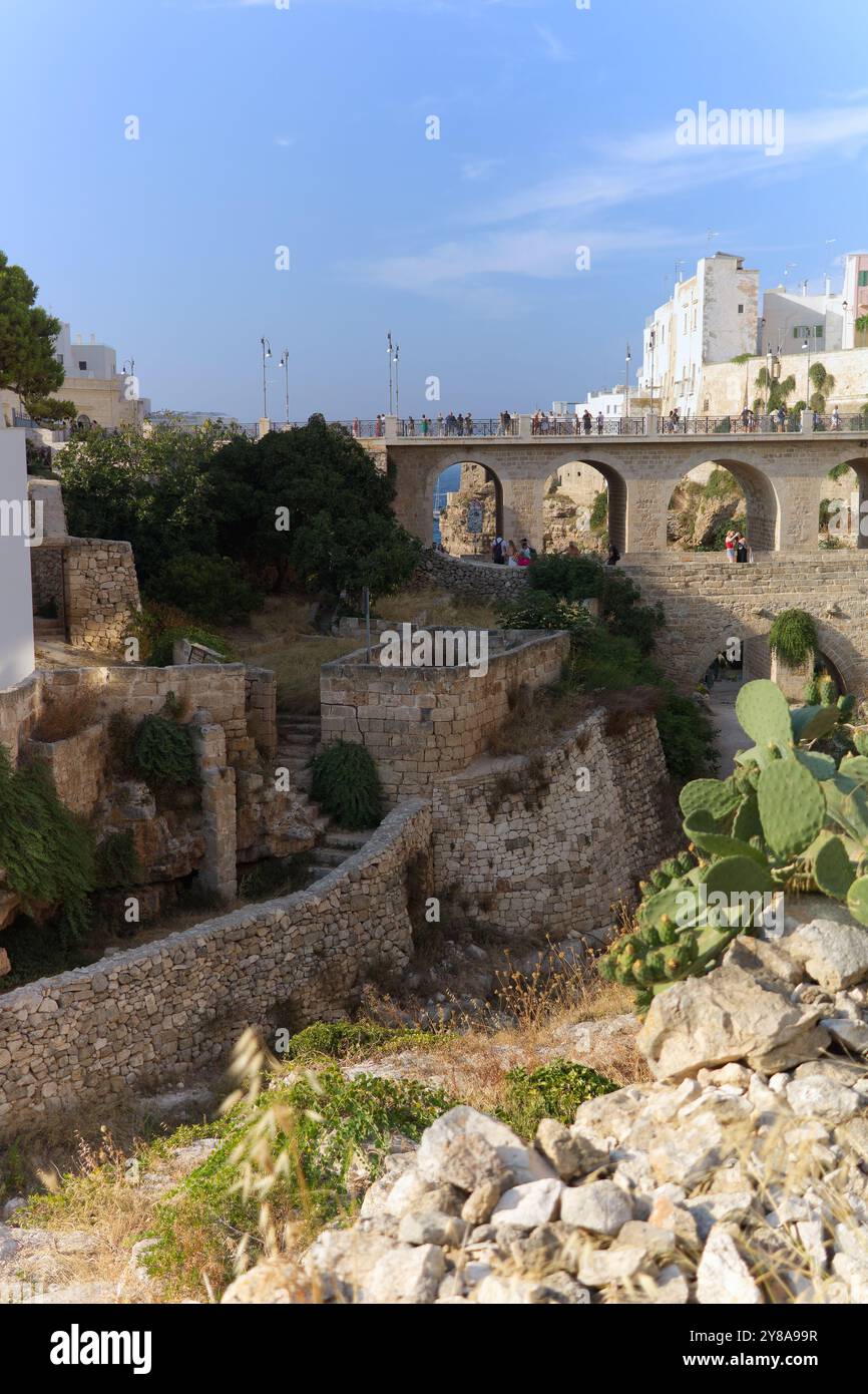 A side view at Bourbon Bridge on Lama Monachile in Polignano a Mare ...