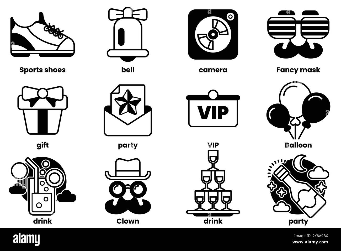 Set of illustrations in a party concept in a line style Stock Vector ...