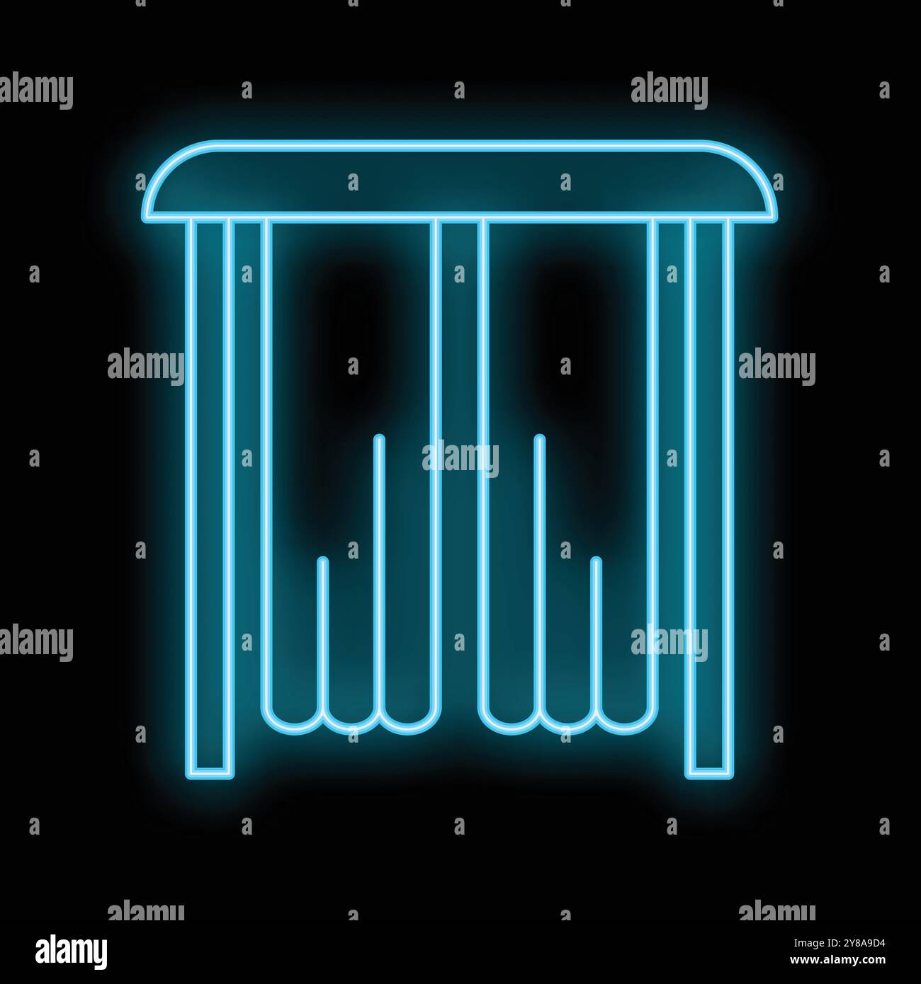 Bright glowing blue neon waterfall sign on a black background Stock ...
