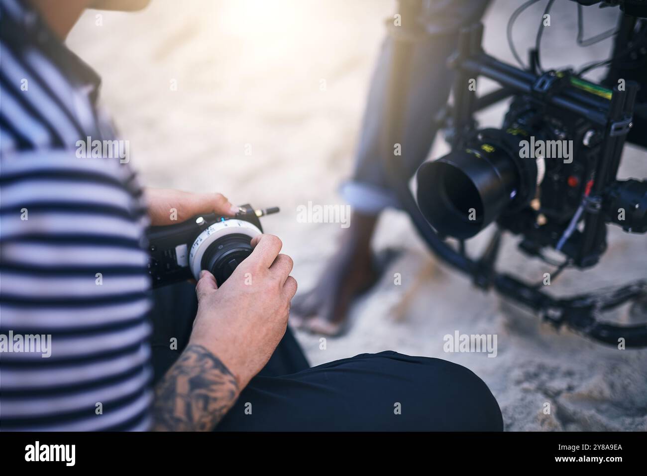 Filmmaker, hands and check camera for photoshoot results, video ...