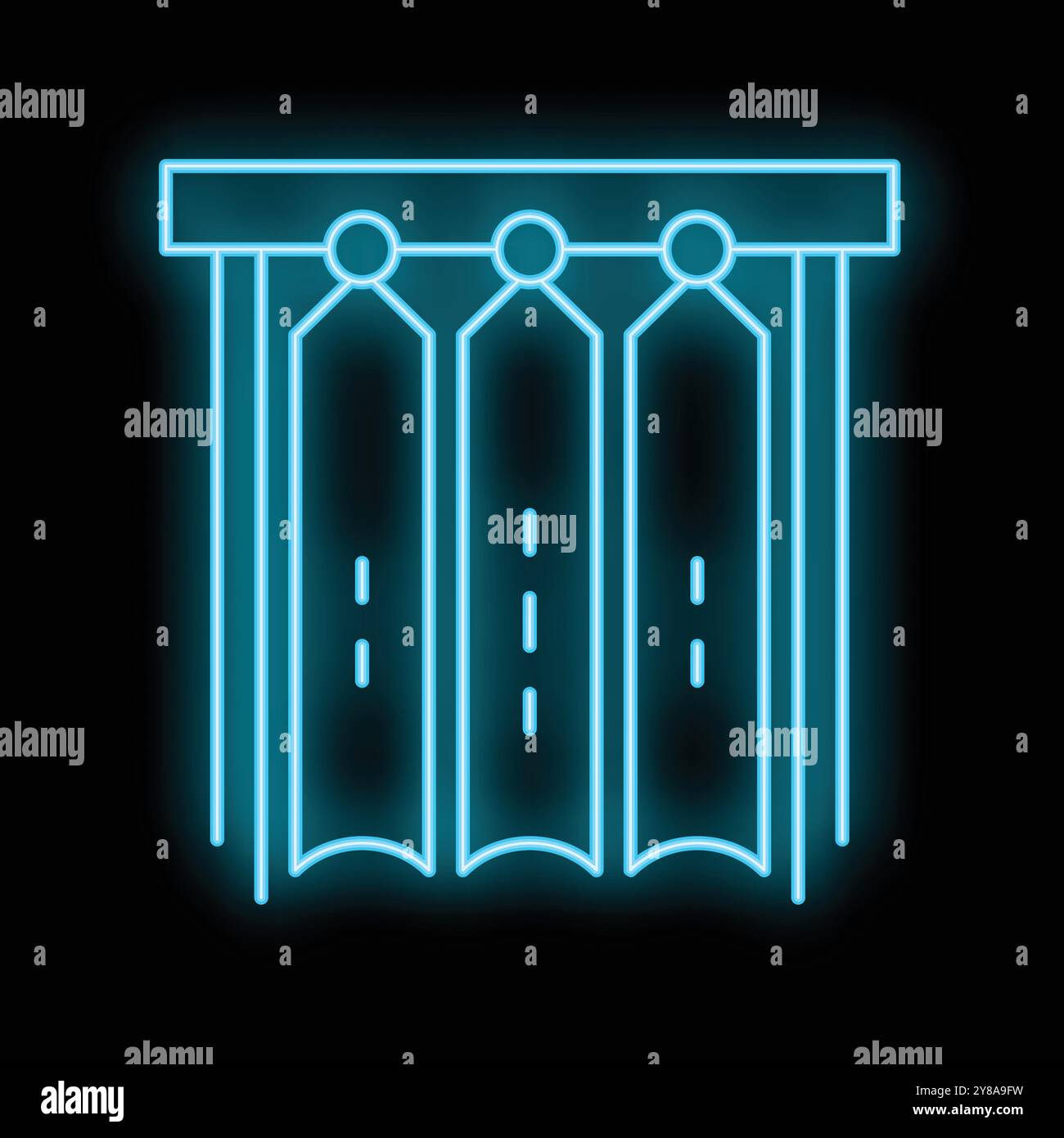 Blue neon curtain glowing on a black background, concept of interior ...