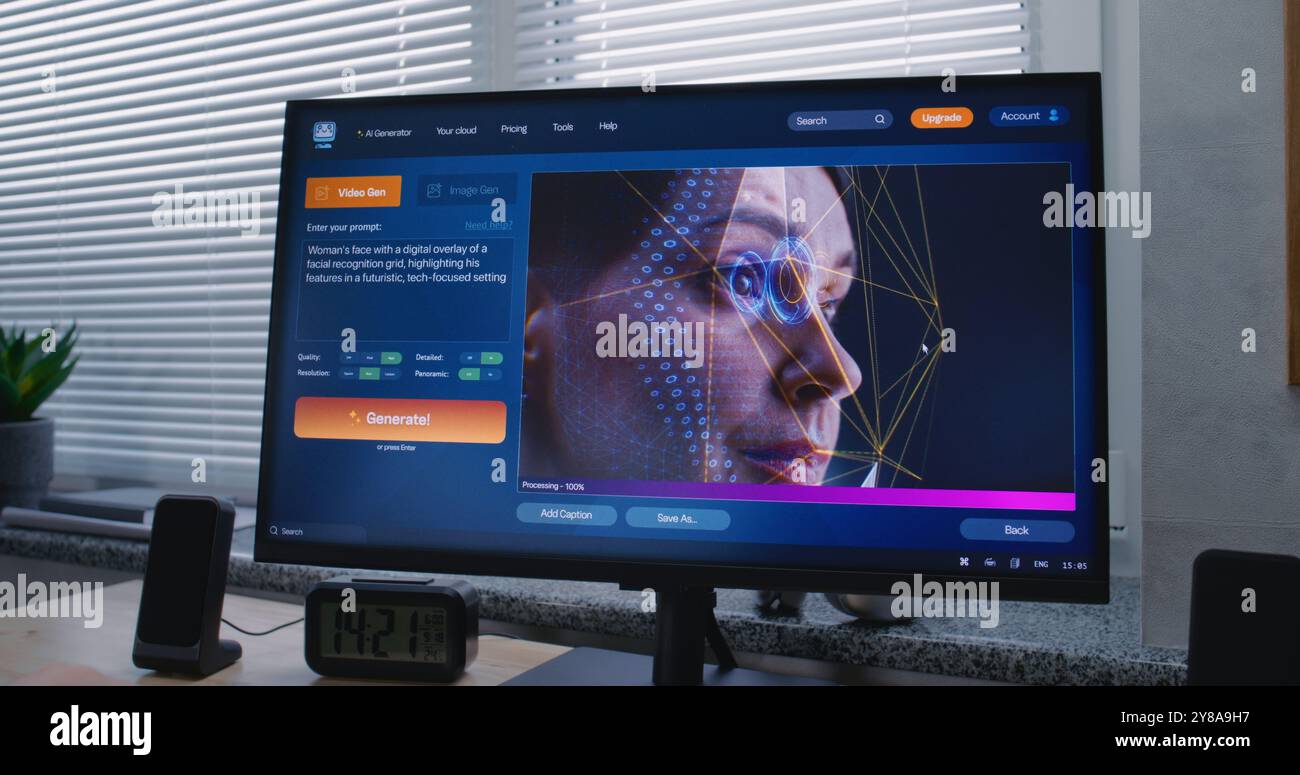 Adult man enters prompt in artificial intelligence chatbot on PC. AI ...