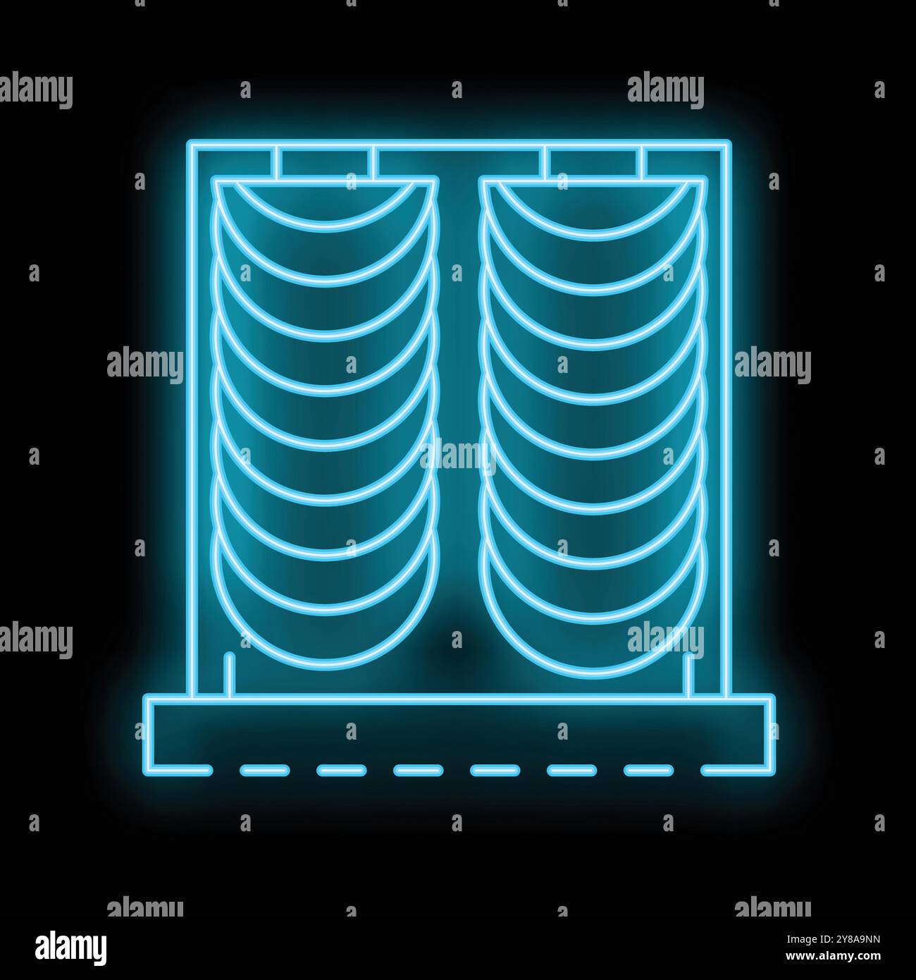 Glowing blue neon icon representing a cooling tower used in hvac and ...