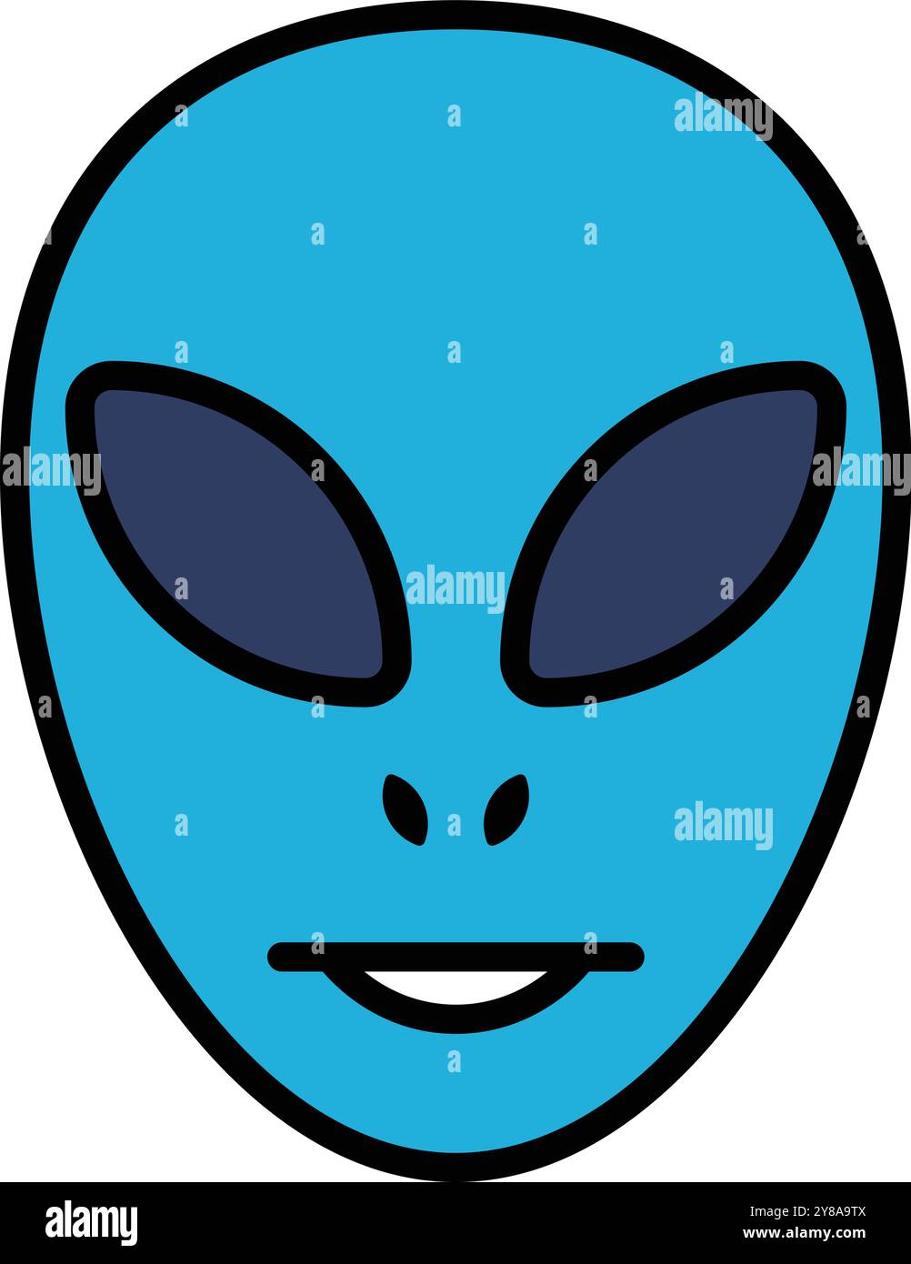 A blue alien with a smile on its face. The alien is smiling and has a ...