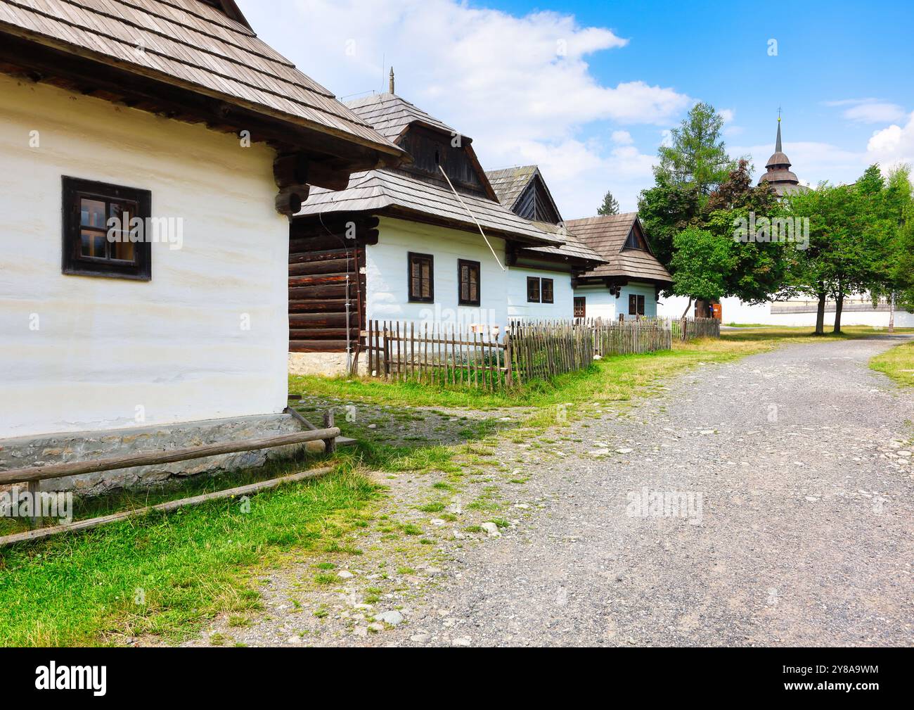 Old traditional wooden houses of village Pribylina in Liptov region ...