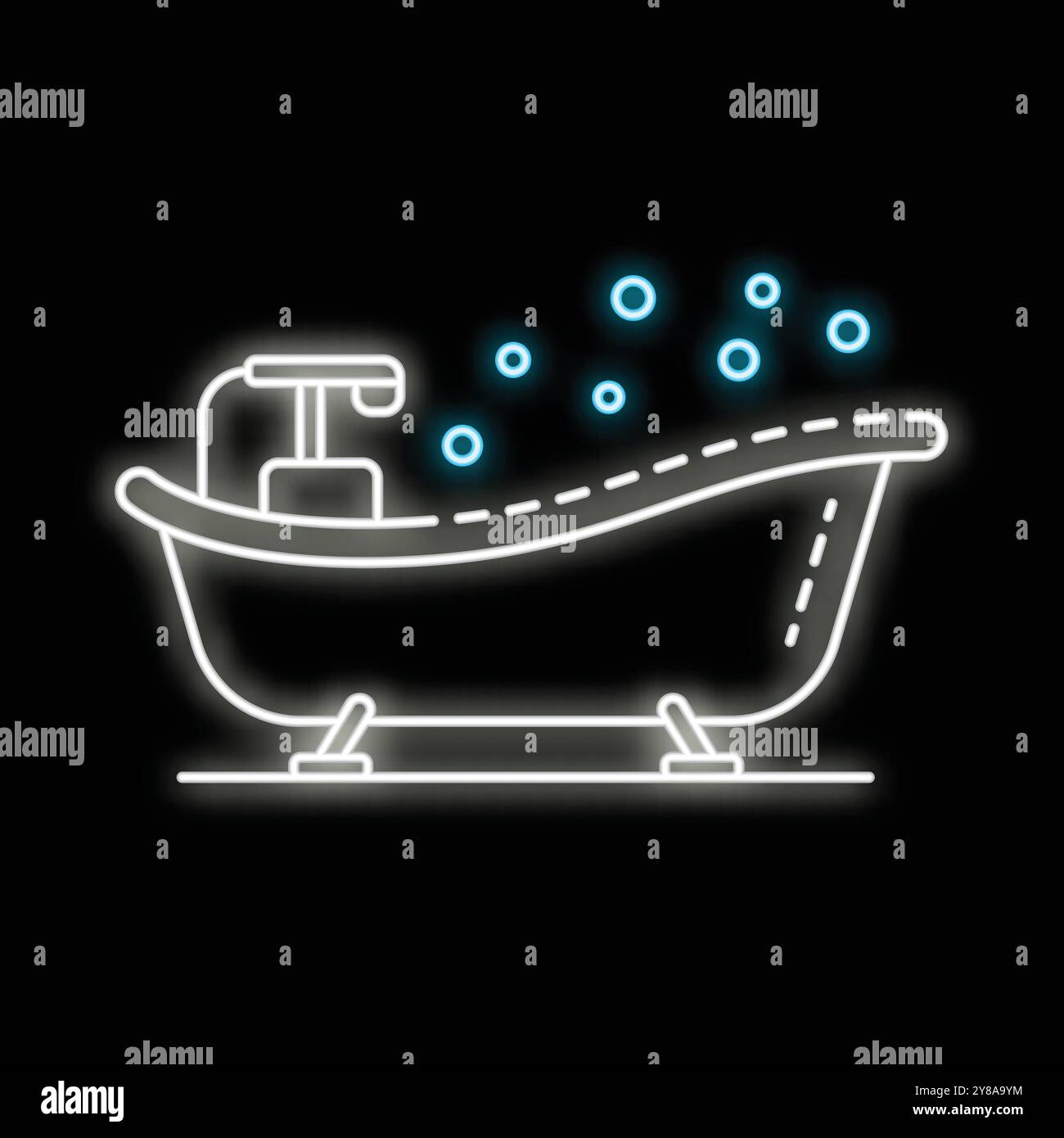 Neon bathtub symbol with bubbles appearing from water surface ...