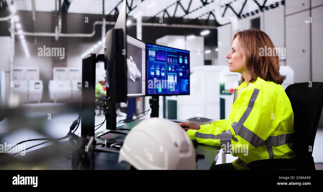 Engineer Doing 3D CAD Model Design On Computer At Factory Stock Photo - Alamy