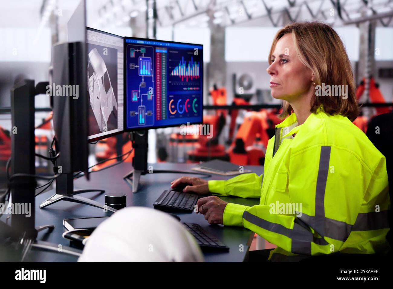 Industry Engineer Using Desktop PC Computer With CAD Software Stock ...