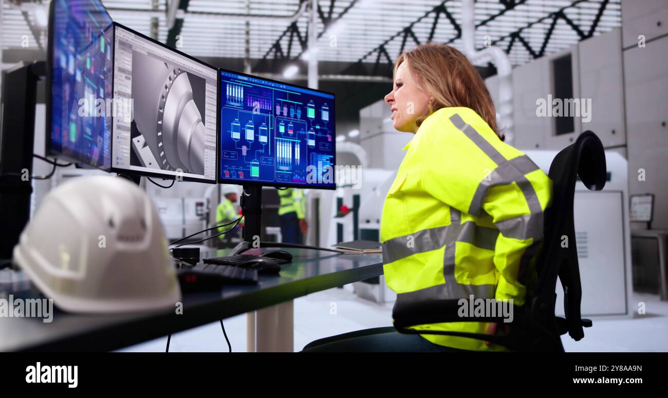Woman With Back Pain At Industrial Facility Stock Photo - Alamy