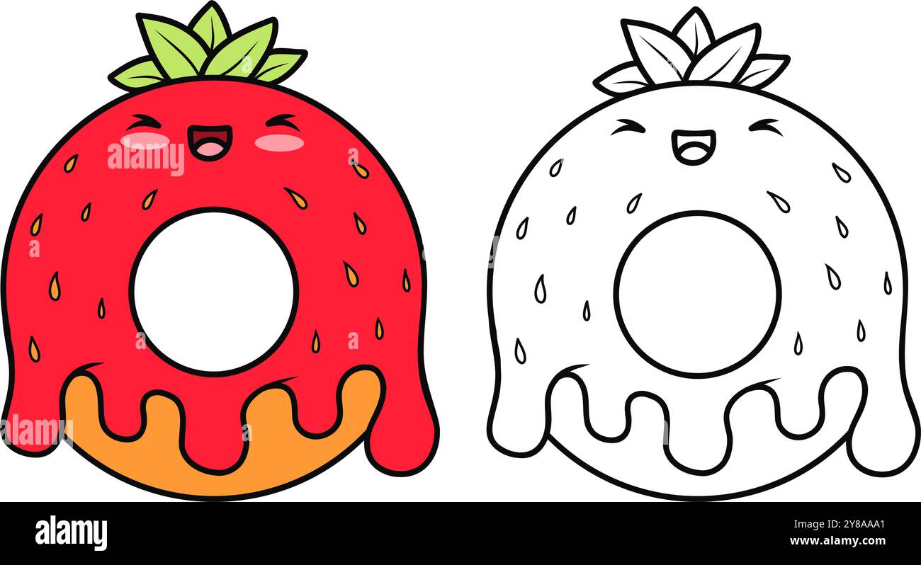 Cute donut strawberry donut with drops red glaze. Isolated color and ...