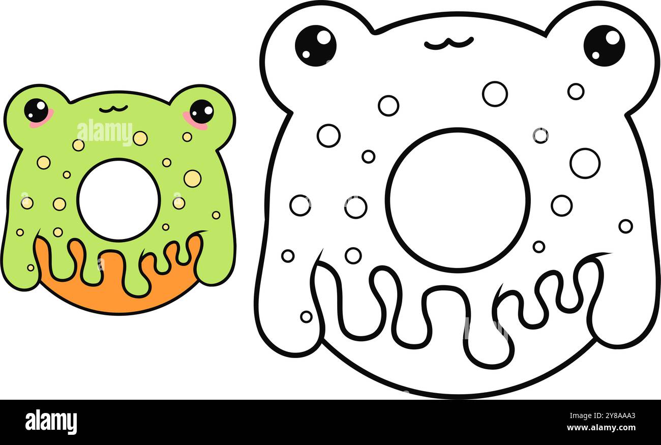 Cute donut frog donut with drops green glaze. Isolated colored and ...