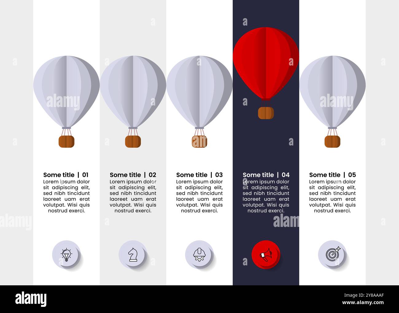 Infographic template with icons and 5 options or steps. Hot air ...