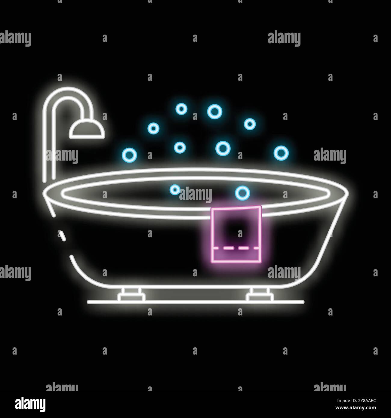 Neon sign depicting a bathtub with a shower head and bubbles floating ...