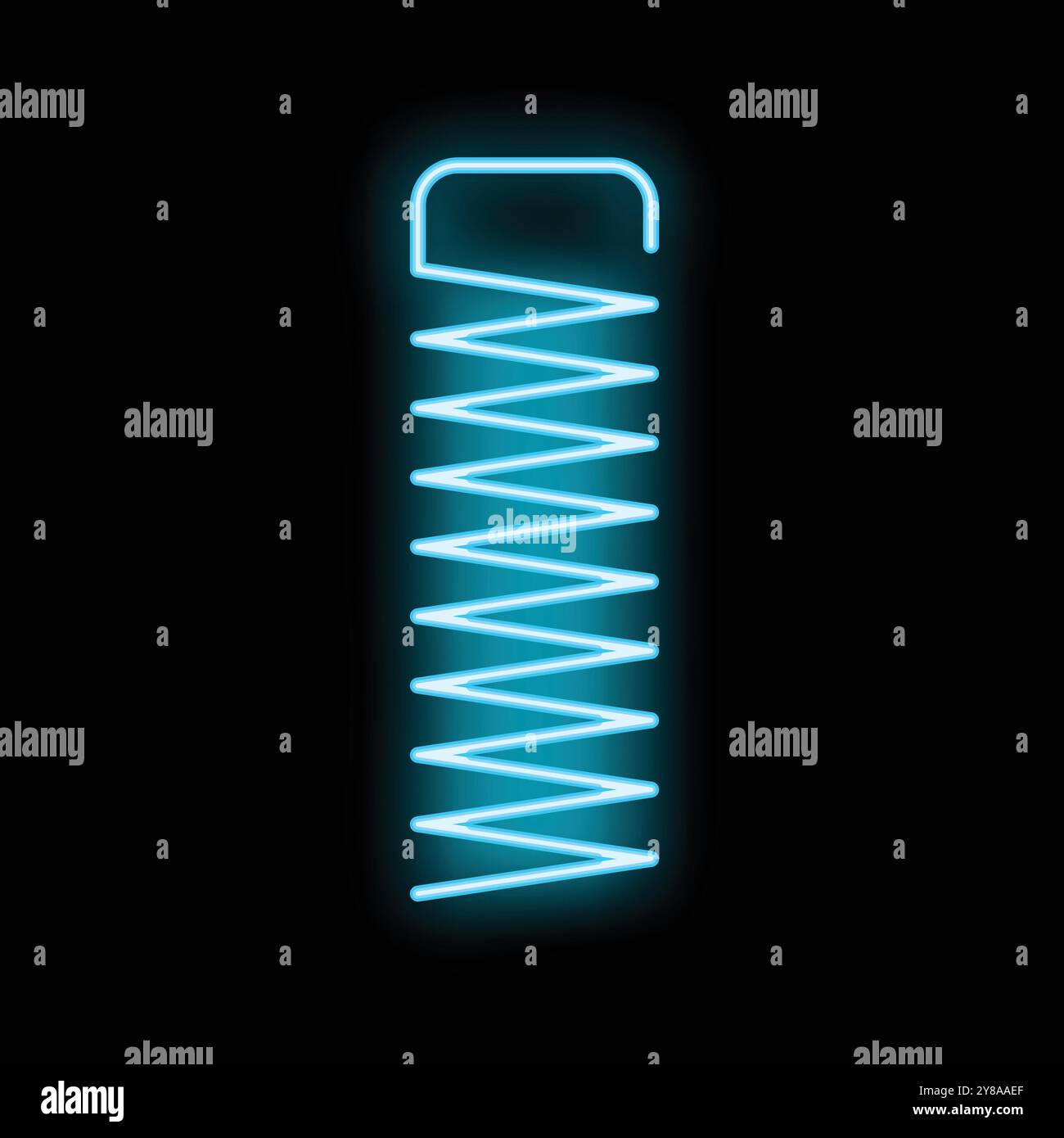 Blue neon sign of a metal spring glowing on a black background, perfect ...