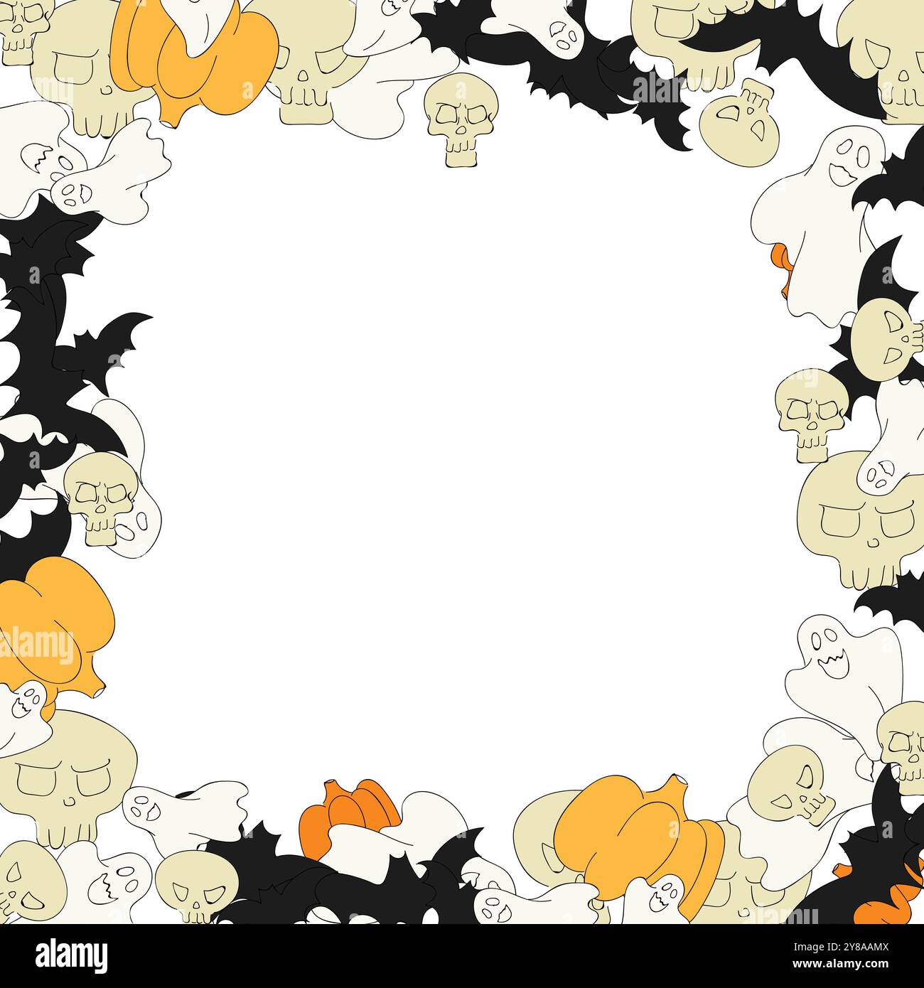 Hand Drawn Happy Halloween Frame. Pumpkin, Ghost, Bat, Skull Sketchy ...