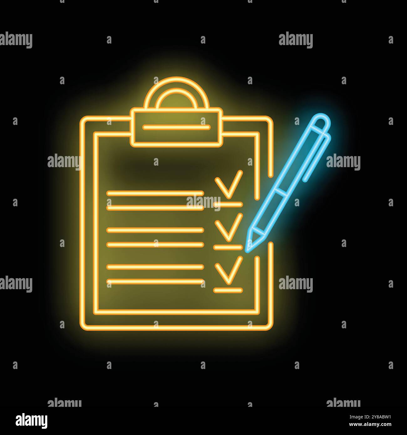 Neon sign illustration of a checklist with check marks beside each line ...