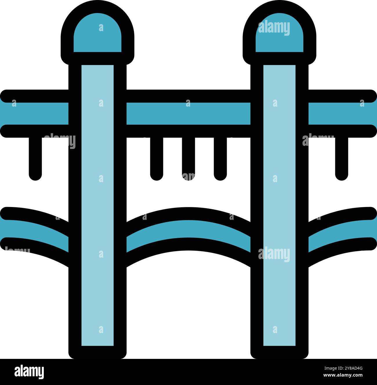 This minimalist icon depicts a pedestrian bridge extending over a ...