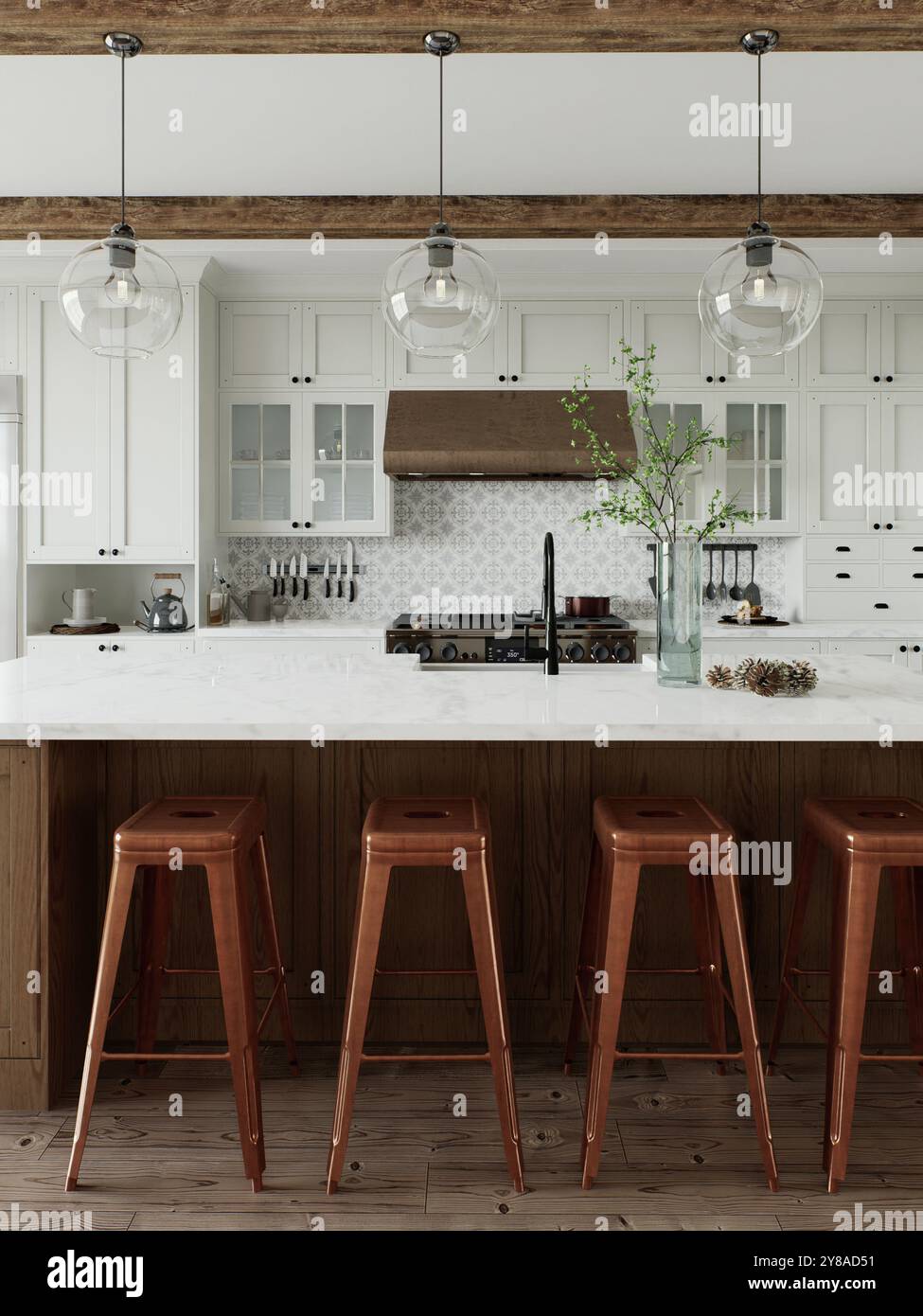 Traditional large L-shaped kitchen with large island and kitchen ...