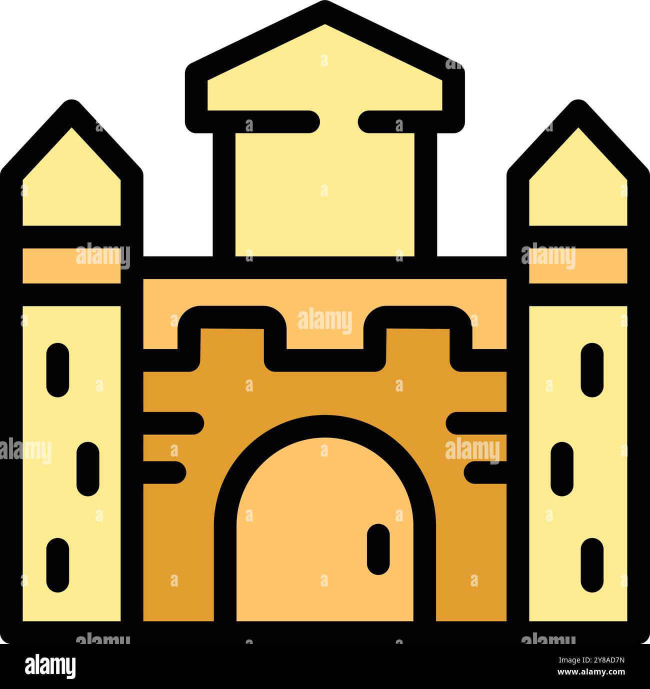 Simple colorful icon representing a medieval castle, with its fortified ...