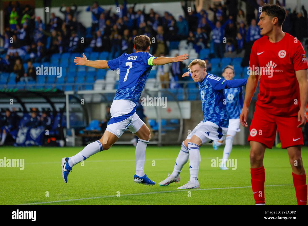 Molde 20241003. Molde's Magnus Wolff Eikrem scores during the Europa ...