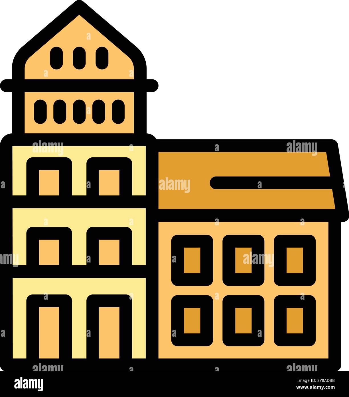Simple and colorful vector icon of an old european town hall building ...