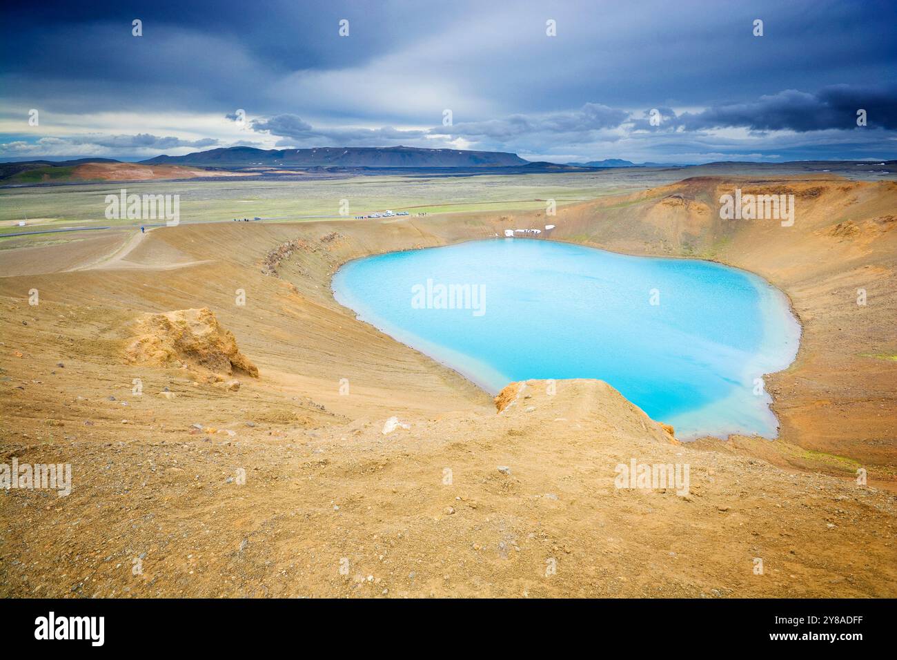 Blue lake in Krafla volcanic caldera in the north of Iceland in the ...