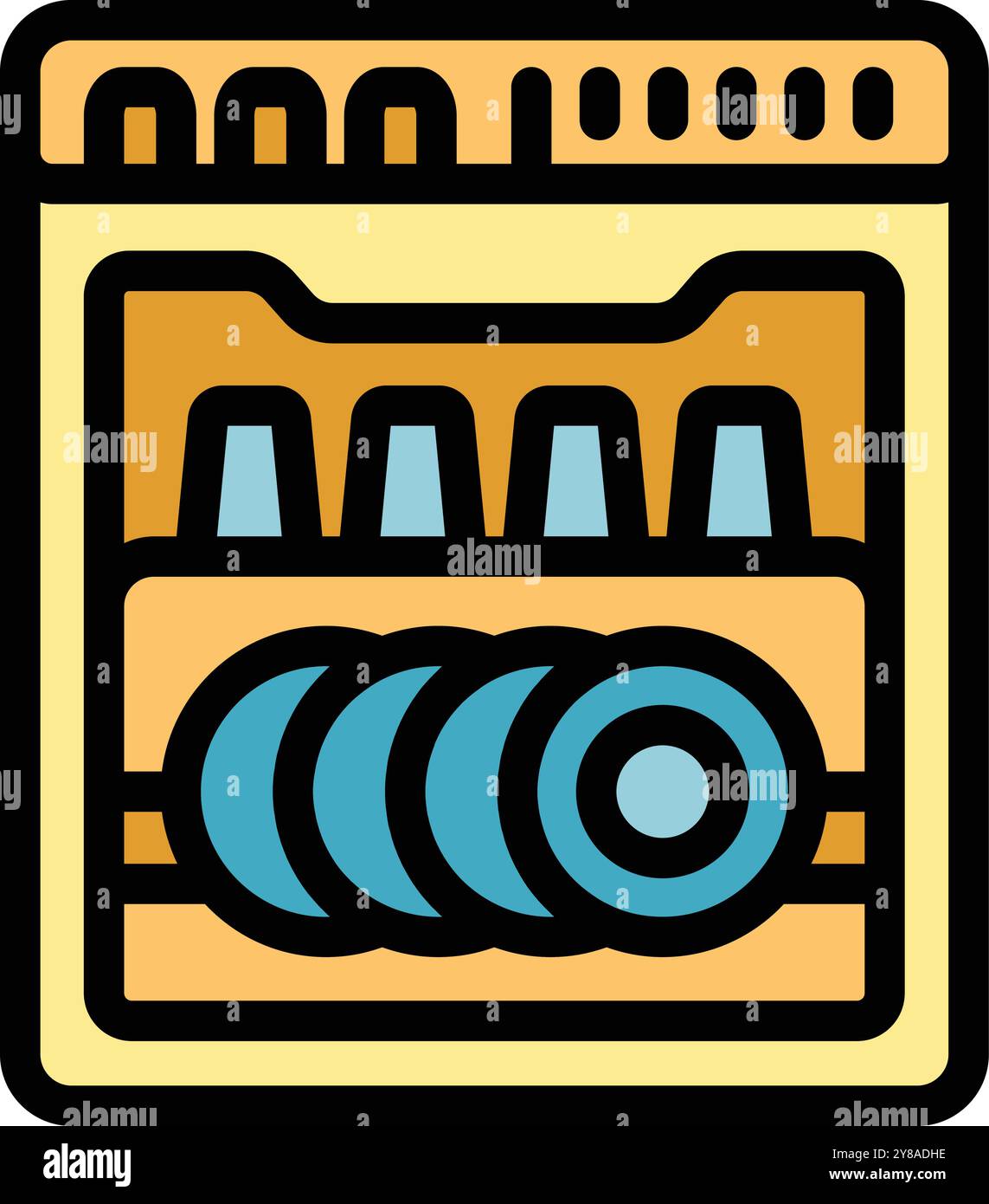 Simple outline color icon representing a dishwasher full of clean ...