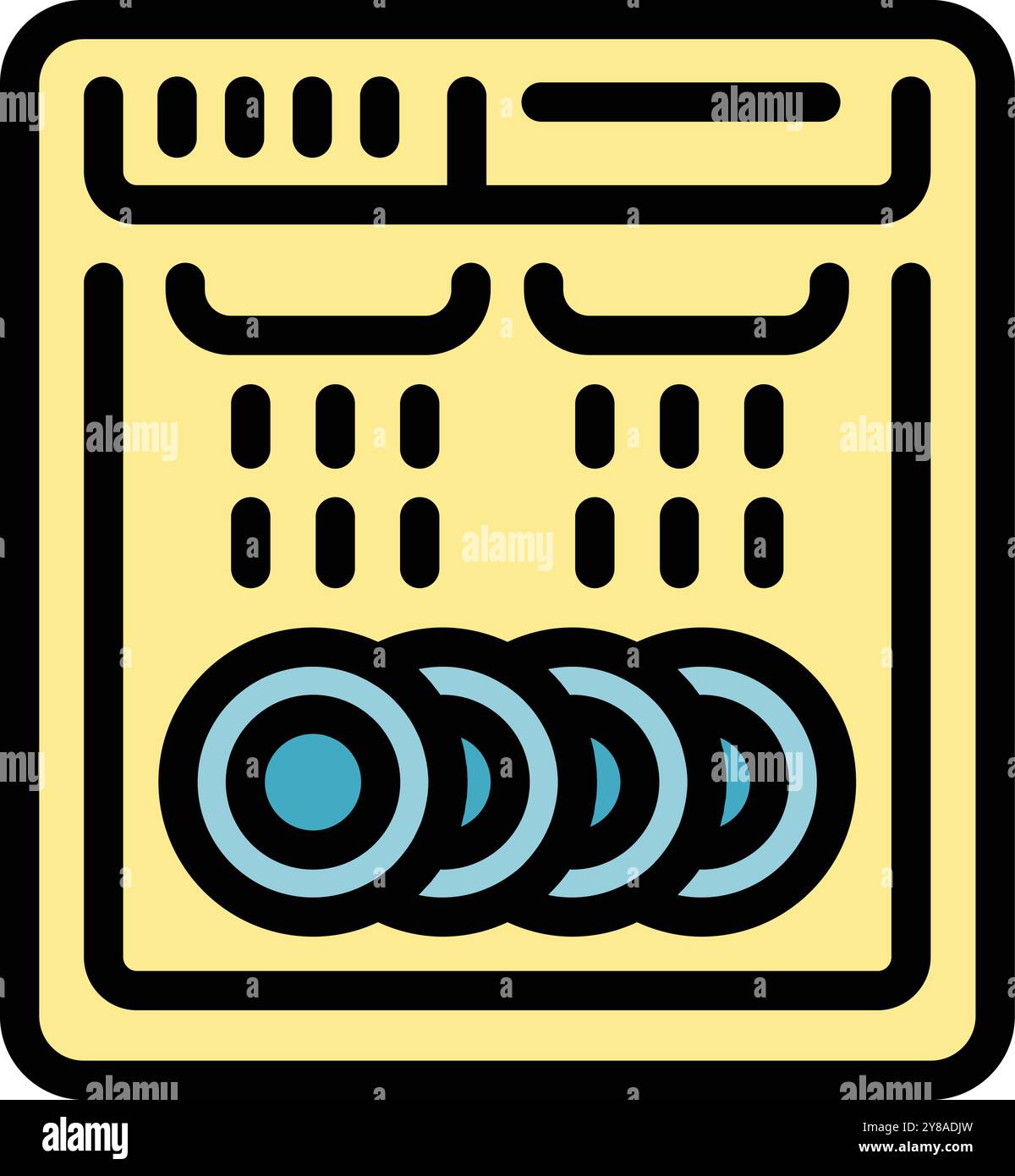 Dishwasher showing plates washing process inside view icon, outline ...