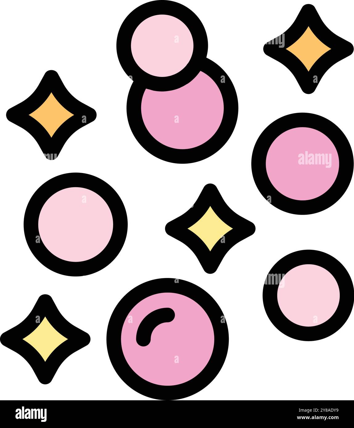 Pink bubbles floating in the air, surrounded by sparkling yellow stars ...