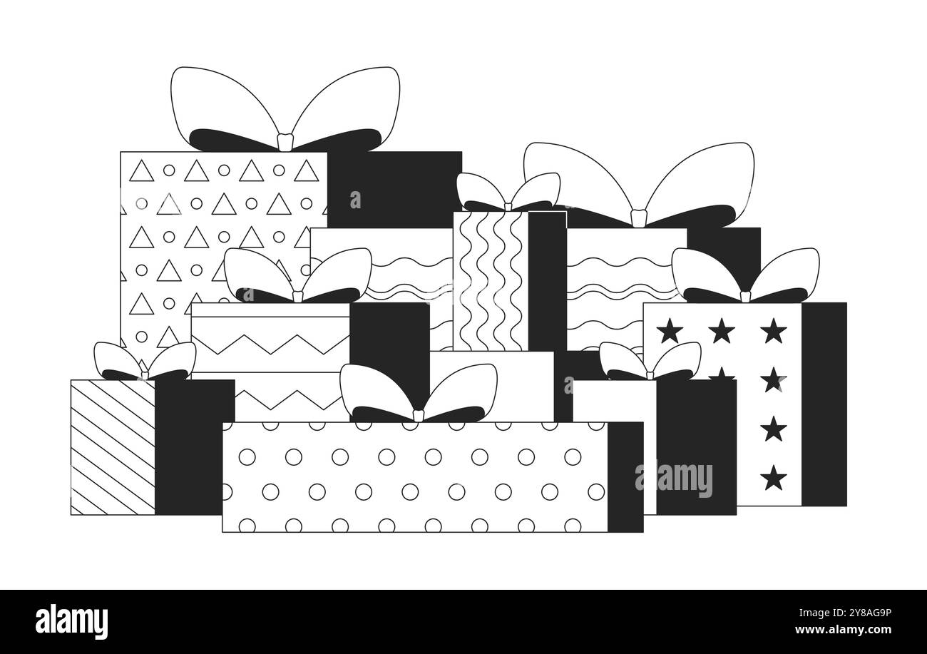 Bows gift boxes stack black and white 2D line object Stock Vector Image ...