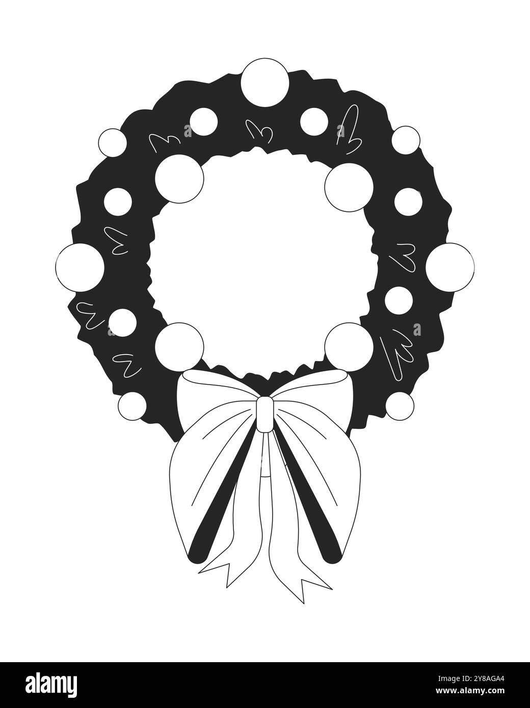 Merry Christmas wreath black and white 2D line object Stock Vector ...