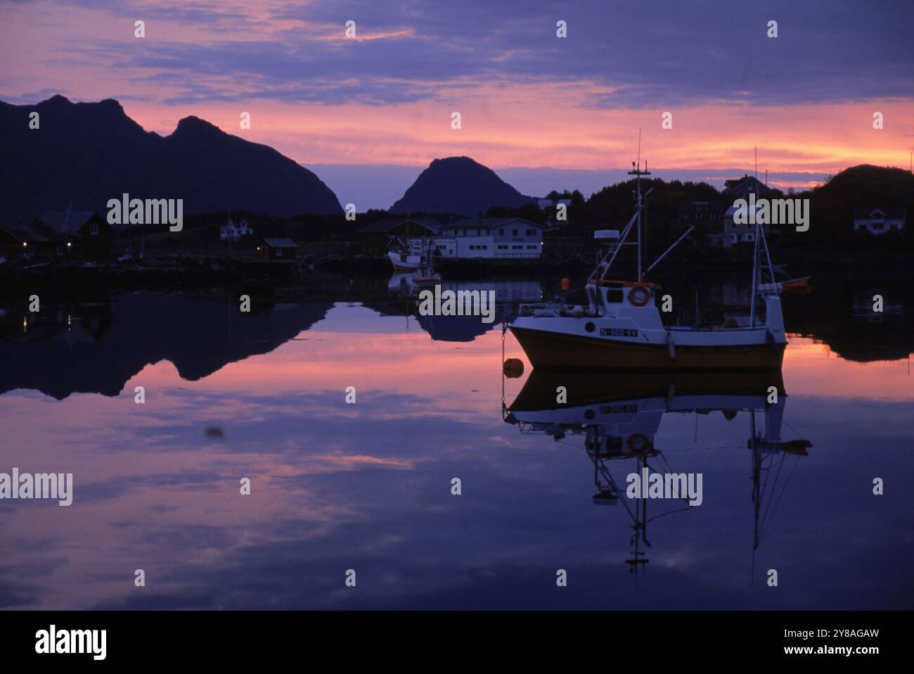 Sunrise above the Arctic circle in the Lofoten Islands off of mainland ...