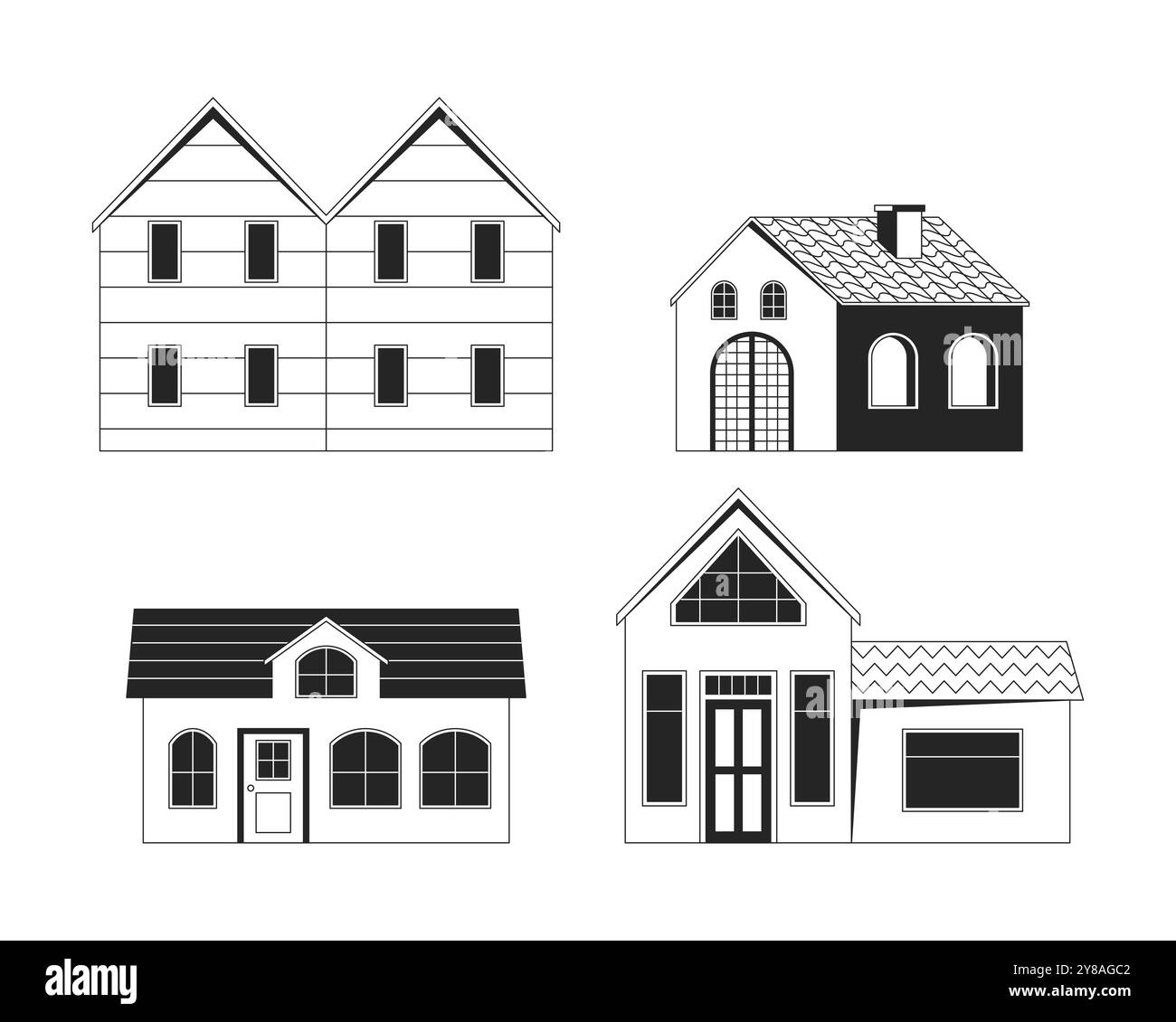 Suburban houses black and white 2D line objects set Stock Vector Image & Art - Alamy