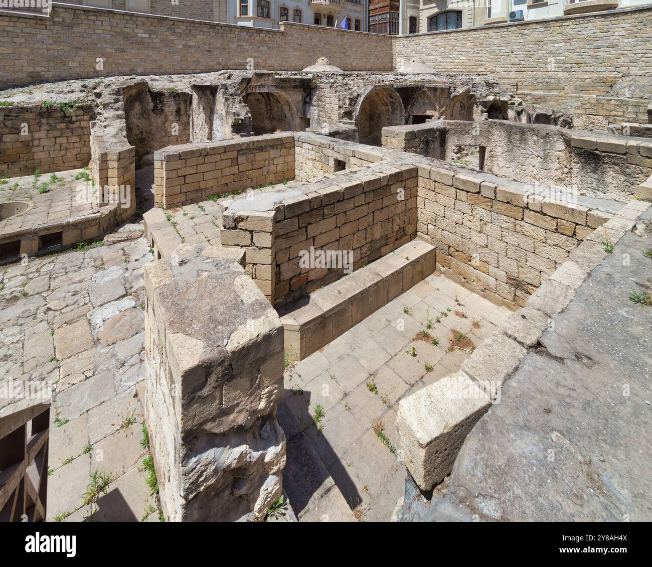 A perspective of the bathhouse ruins within the Shirvanshahs Palace in ...