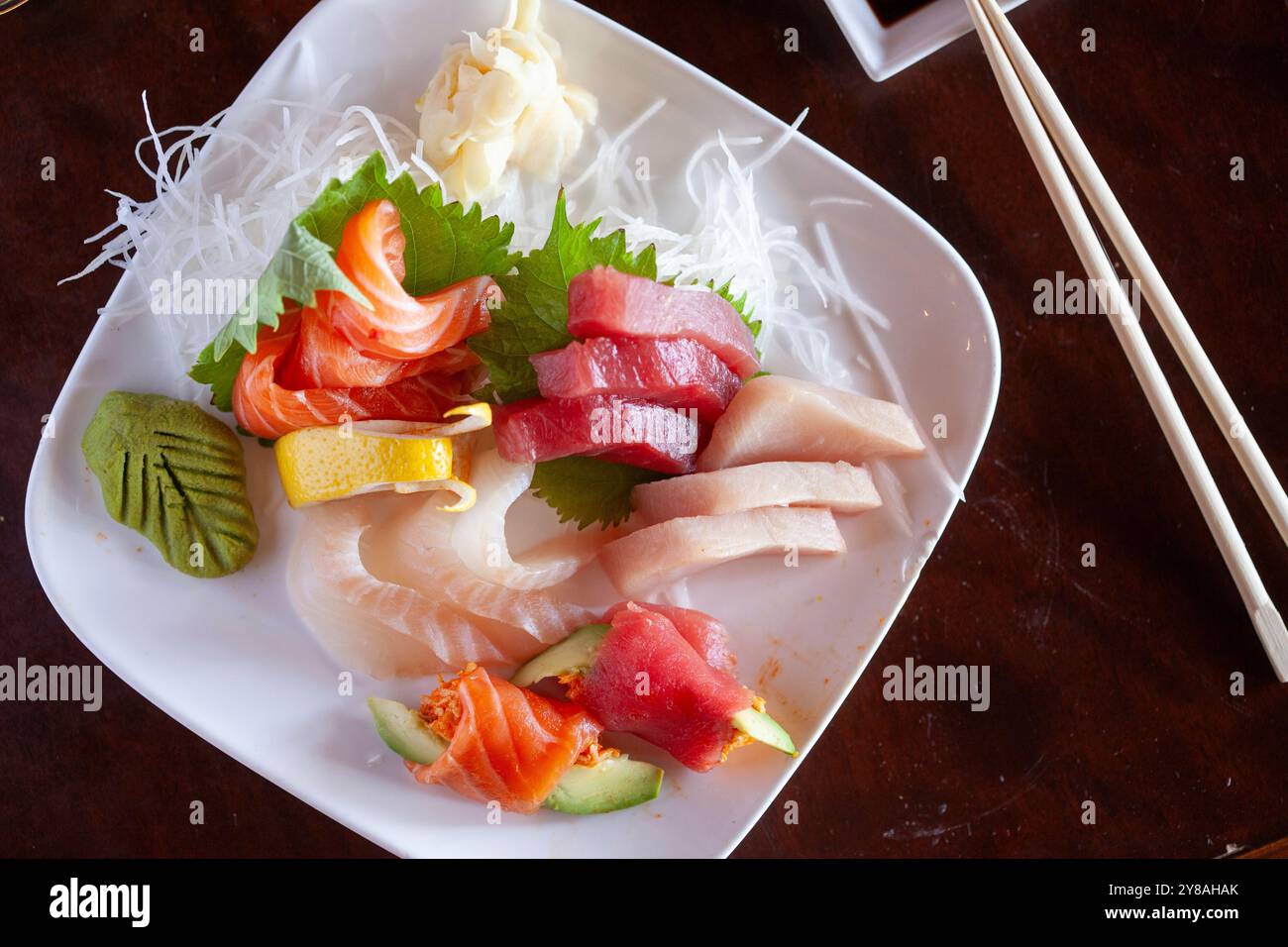 Overhead view of sashimi raw fish entree Stock Photo - Alamy