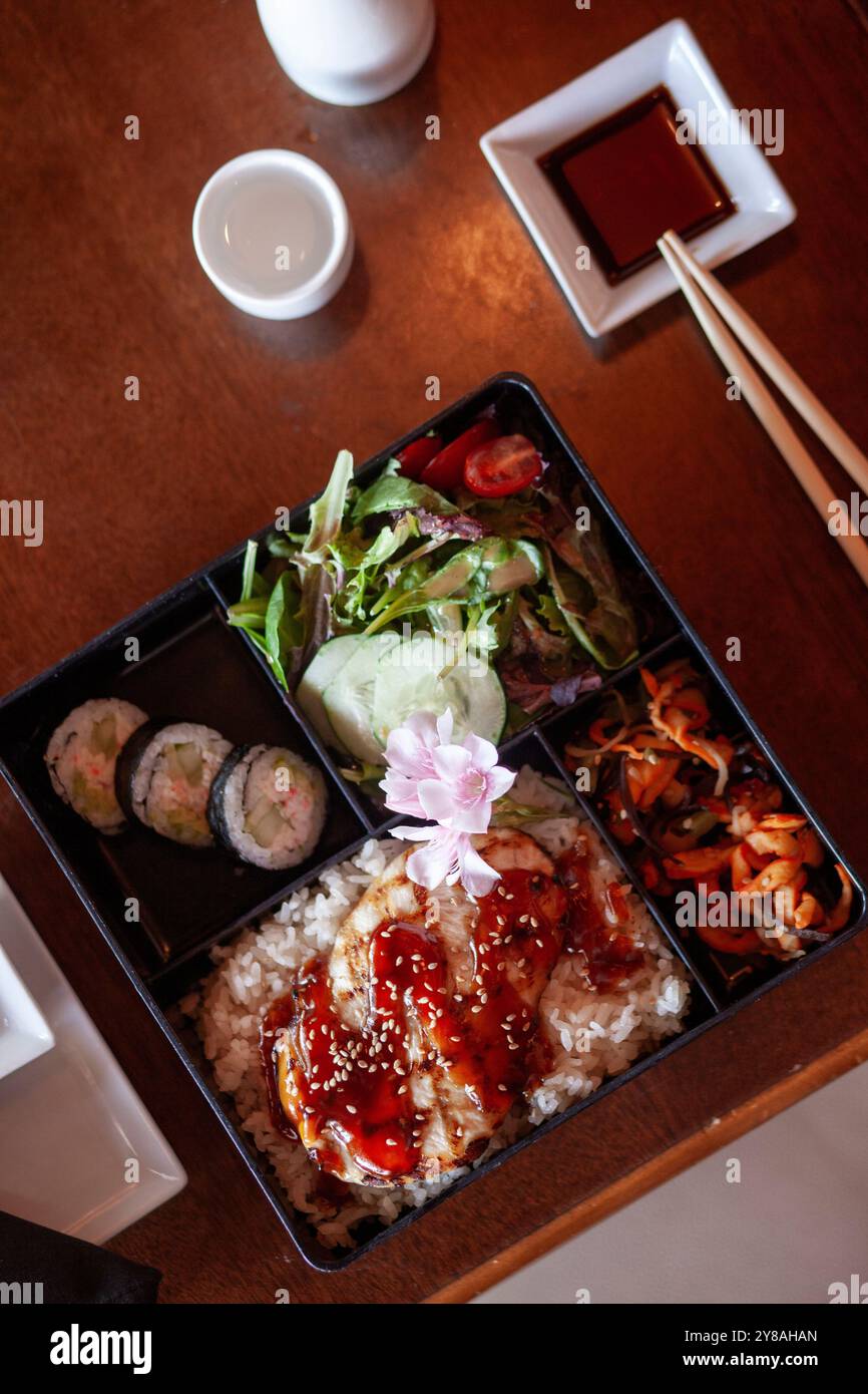 Overhead view of Japanese style bento box vertical Stock Photo - Alamy
