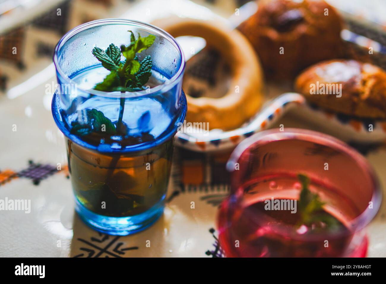 Traditional Moroccan Mint Tea and Moroccan cookies on a traditional ...