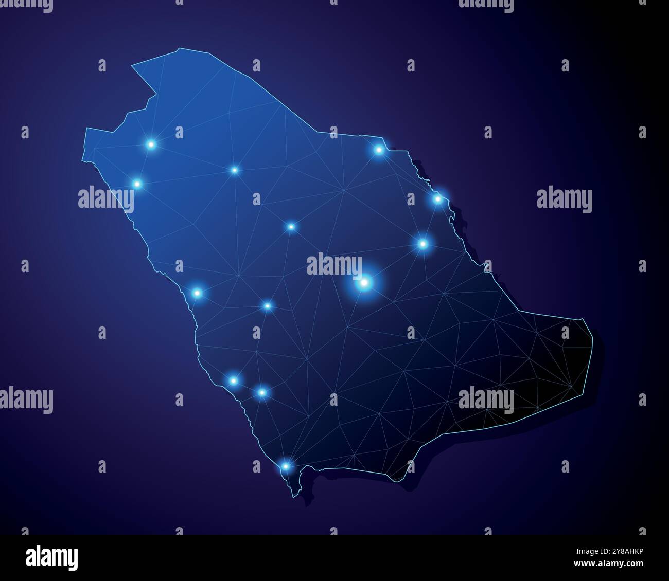Saudi Arabia - country shape with lines connecting major cities Stock ...