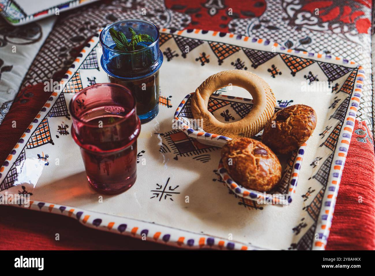 Traditional Moroccan Mint Tea and Moroccan cookies on a traditional ...