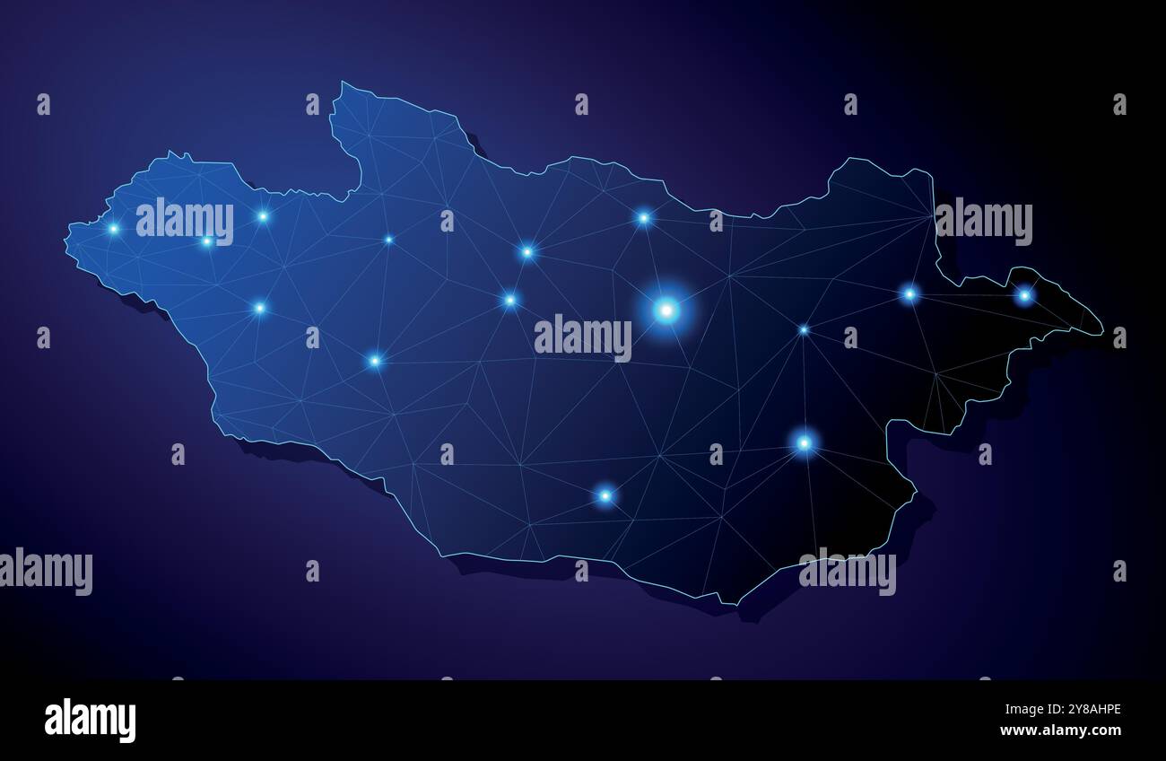 Mongolia - country shape with lines connecting major cities Stock ...