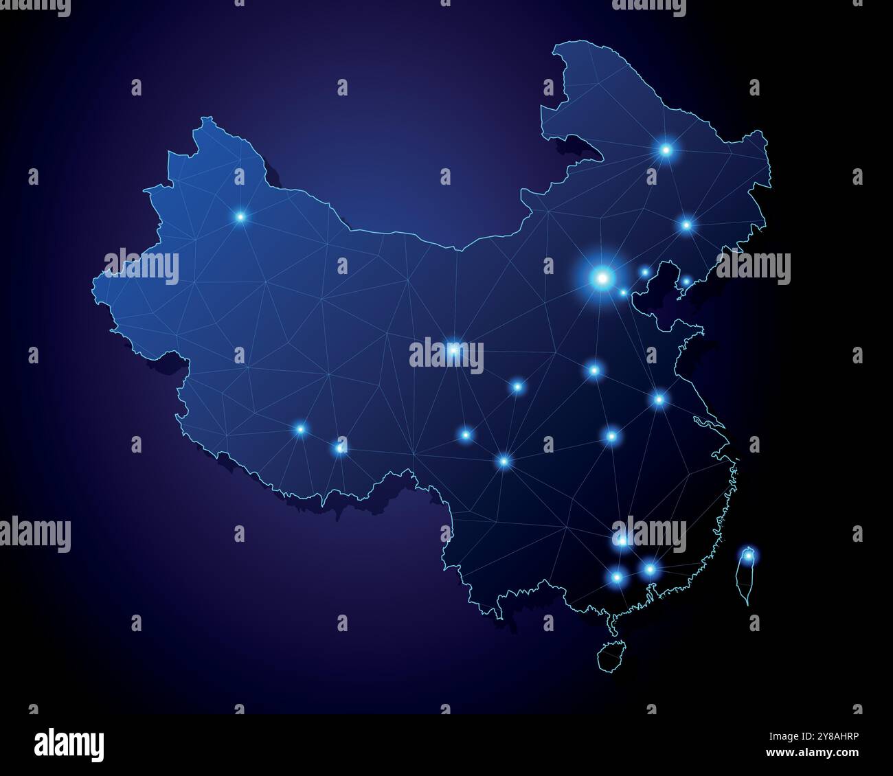 China - country shape with lines connecting major cities Stock Vector ...